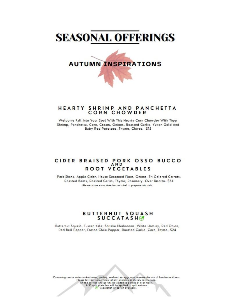 Our Menu – The Peak Restaurant and Bar