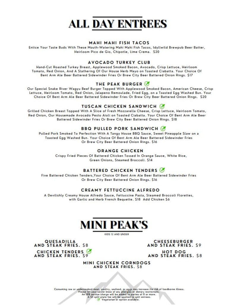 Our Menu – The Peak Restaurant and Bar