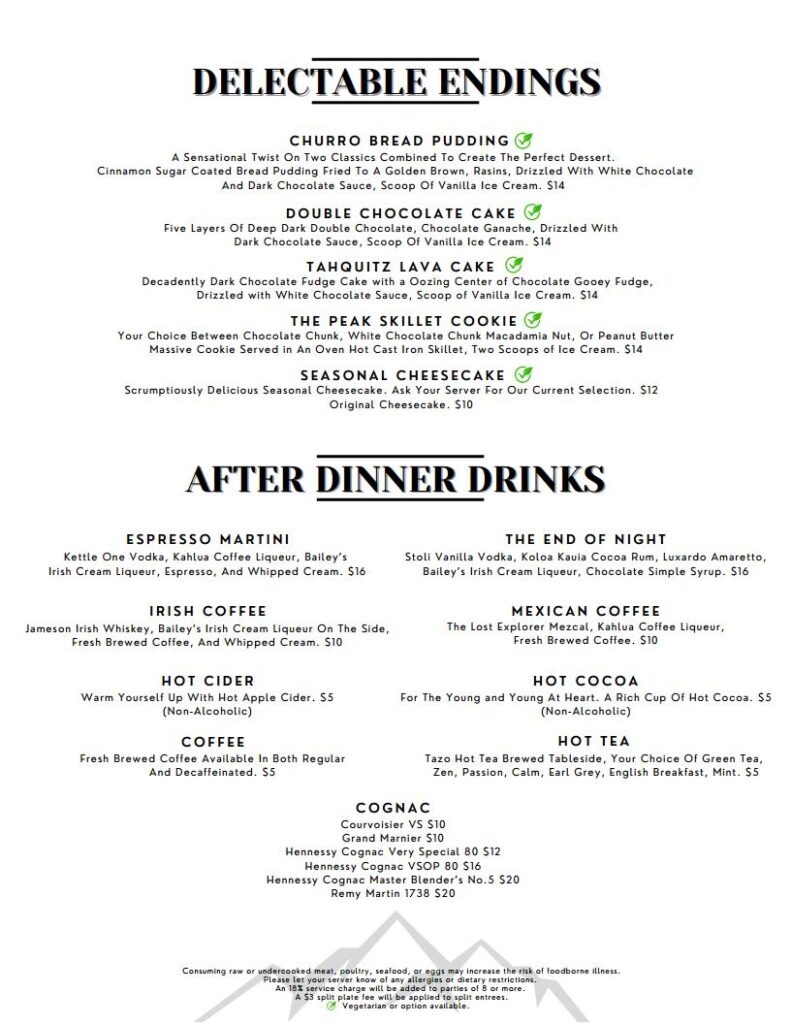 Our Menu – The Peak Restaurant and Bar